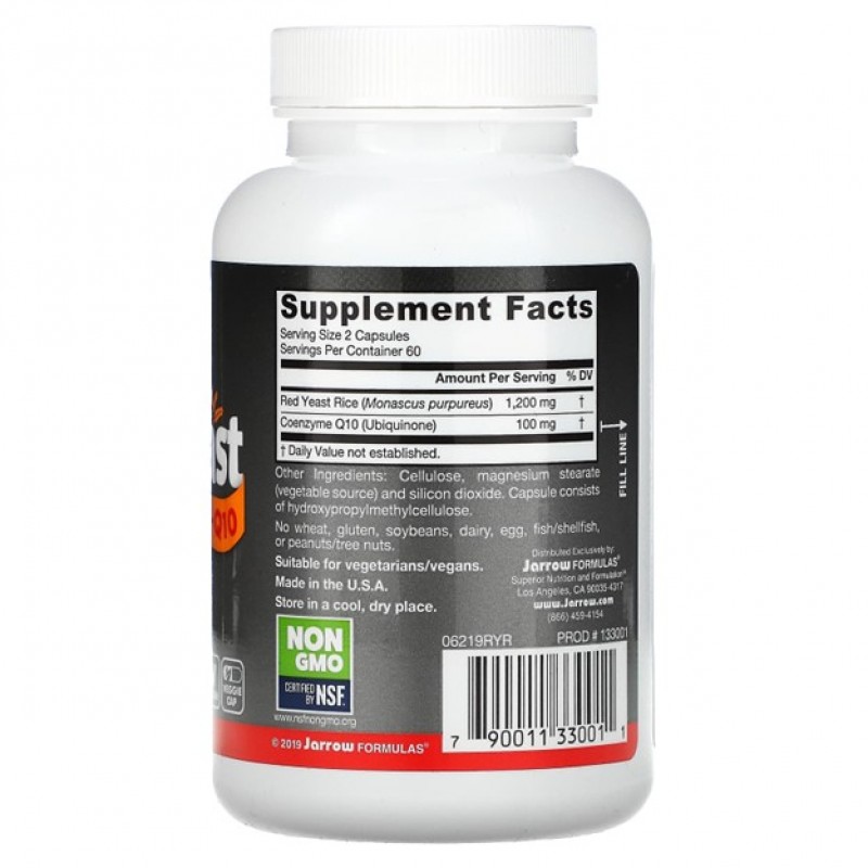 Jarrow Formulas, Red Yeast Rice + Co-Q10 (120 капс.), красный рис ...